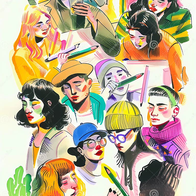 Different People in Sketching Style Stock Illustration - Illustration ...
