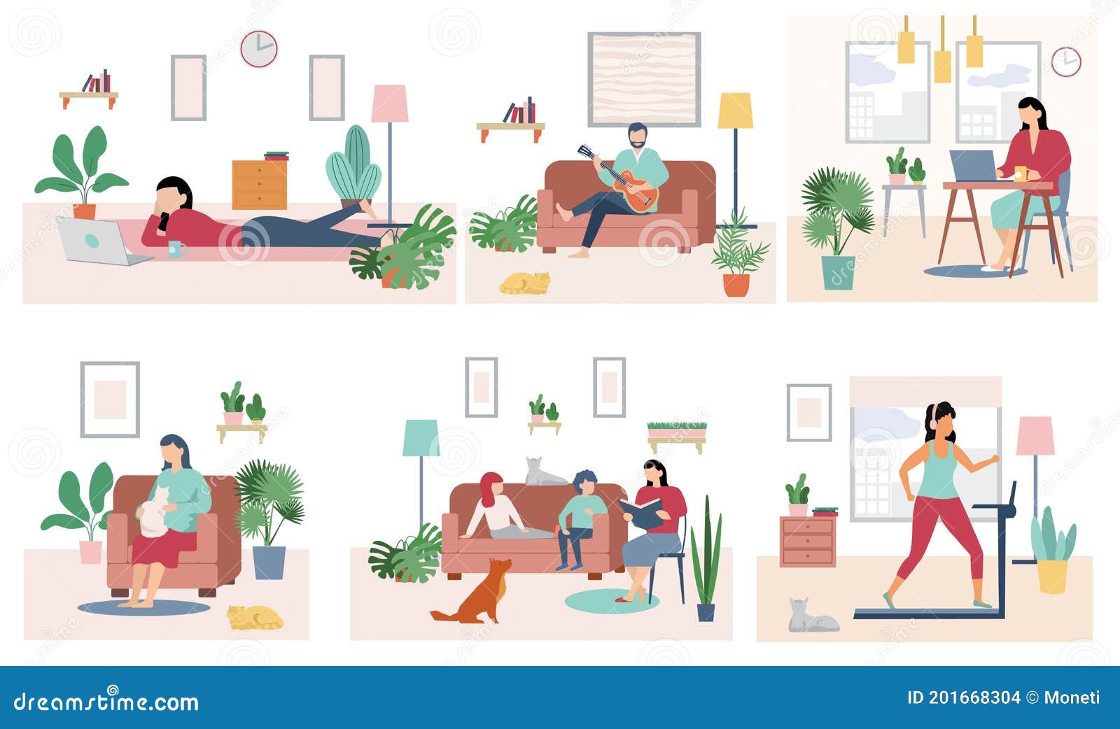 Different People Spend Time Benefit. Set Vector Illustrator. Flat Stock ...