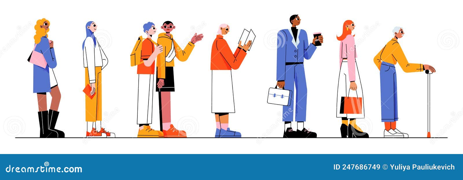 Different People Stand in Queue Stock Vector - Illustration of young ...