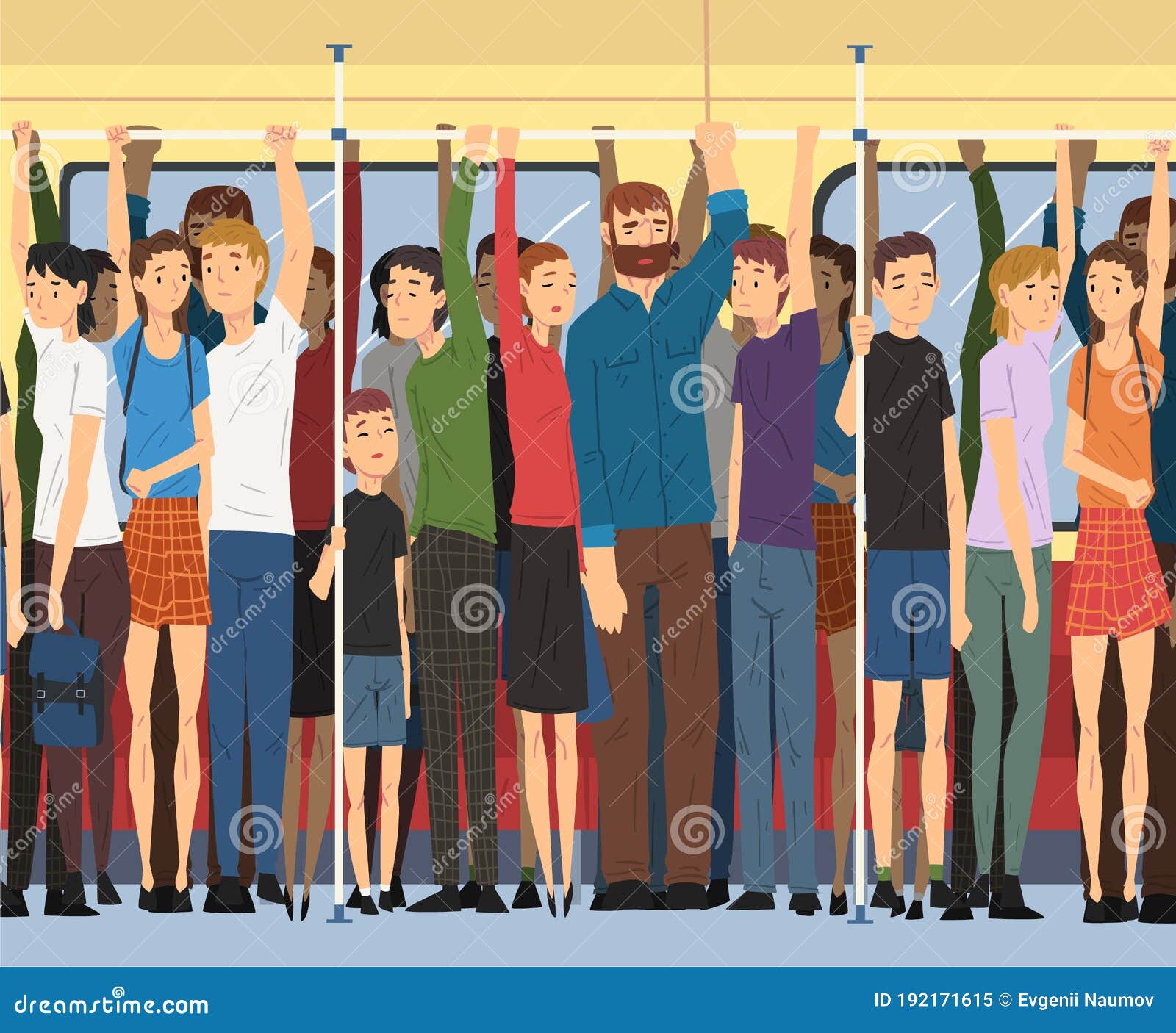 Different People Standing Inside Crowded Subway, Passengers Using ...