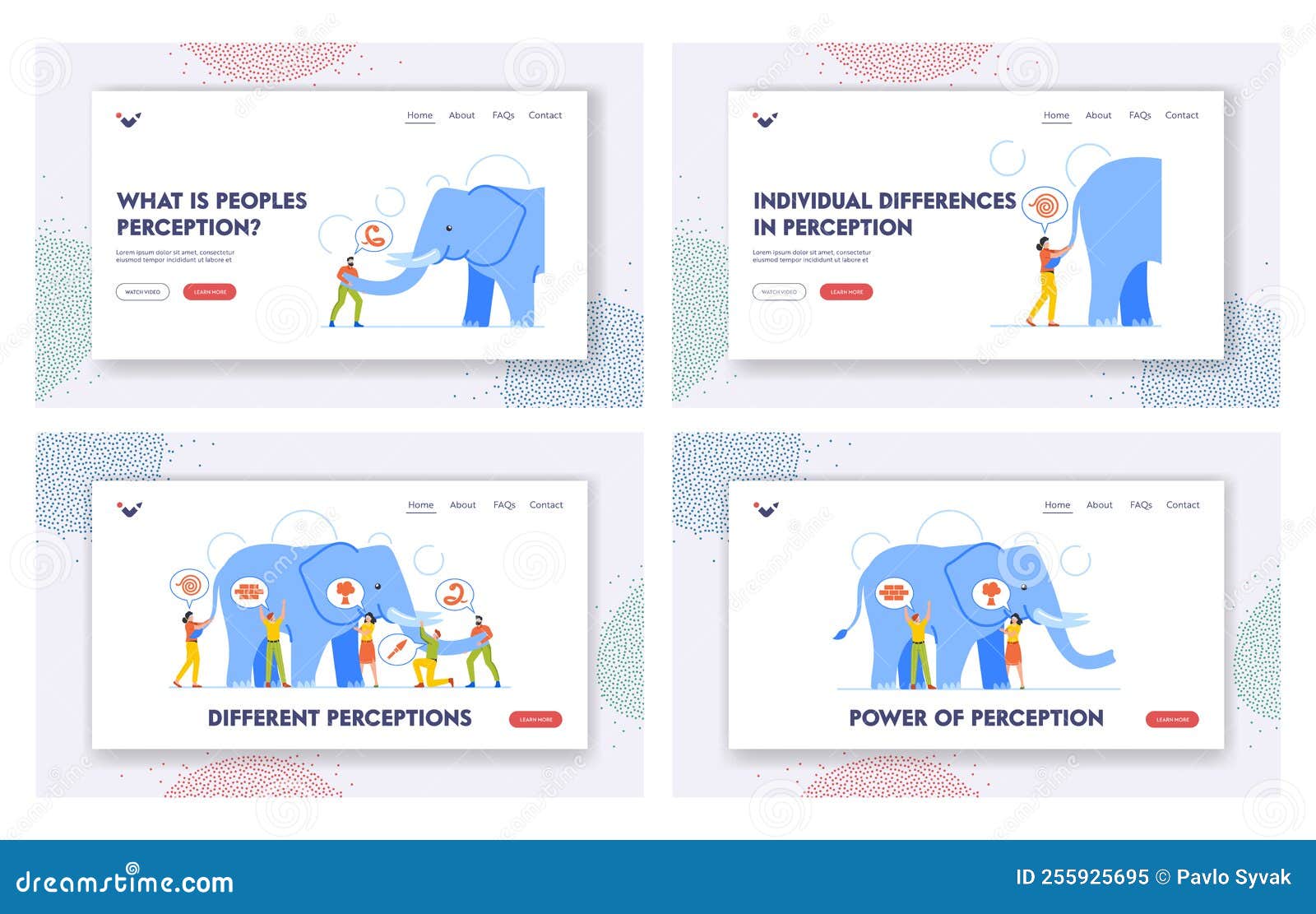 Different Perceptions Landing Page Template Set. Blindfolded People ...