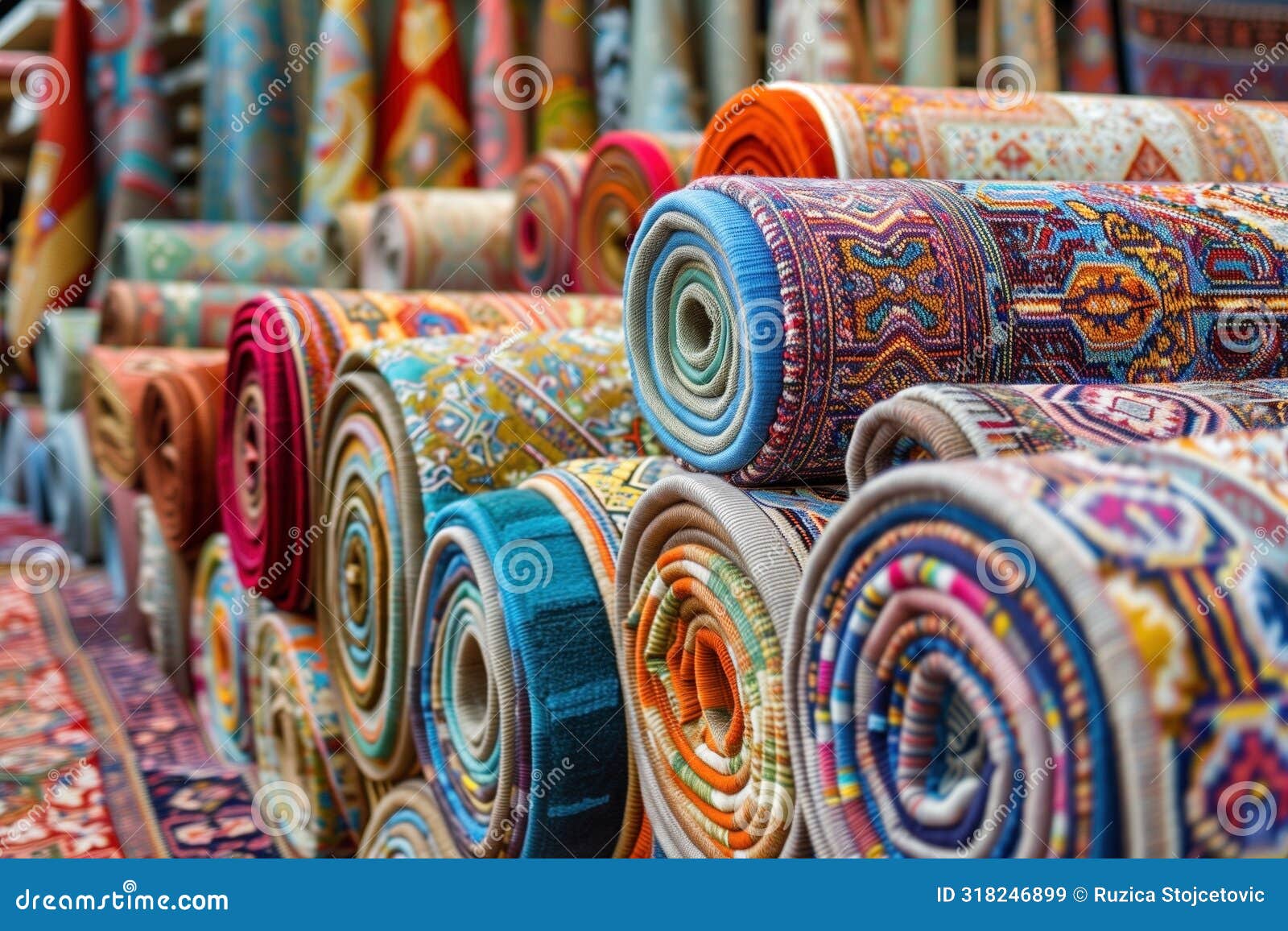 Different Persian Style Stacked Roll Rugs Ai Photo Stock Illustration ...