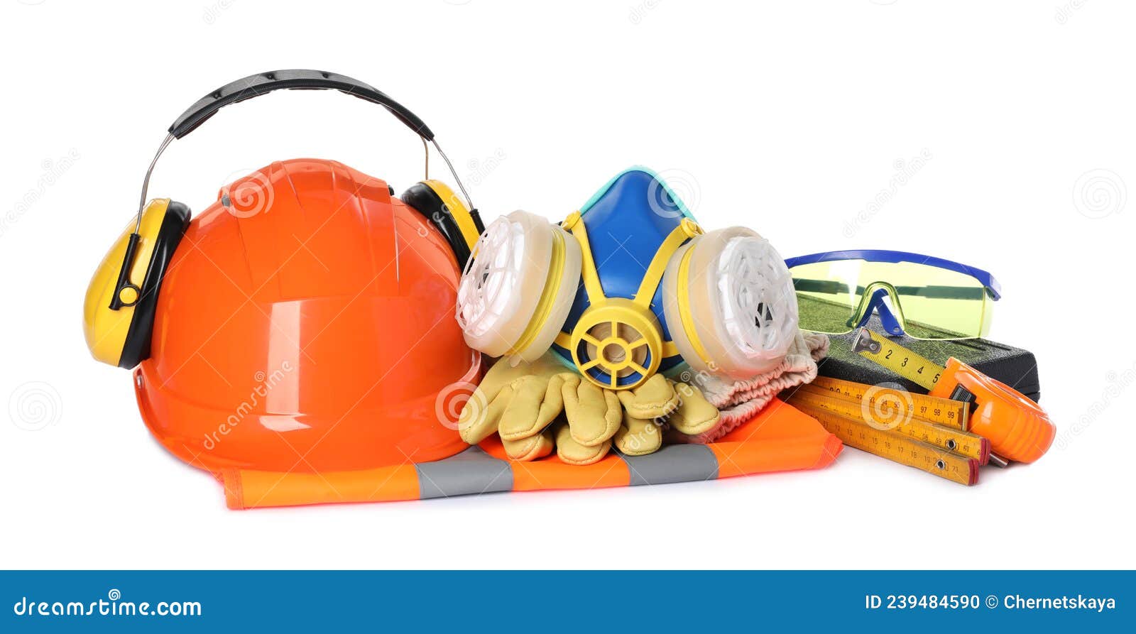 Different Personal Protective Equipment and Tools on White Background ...