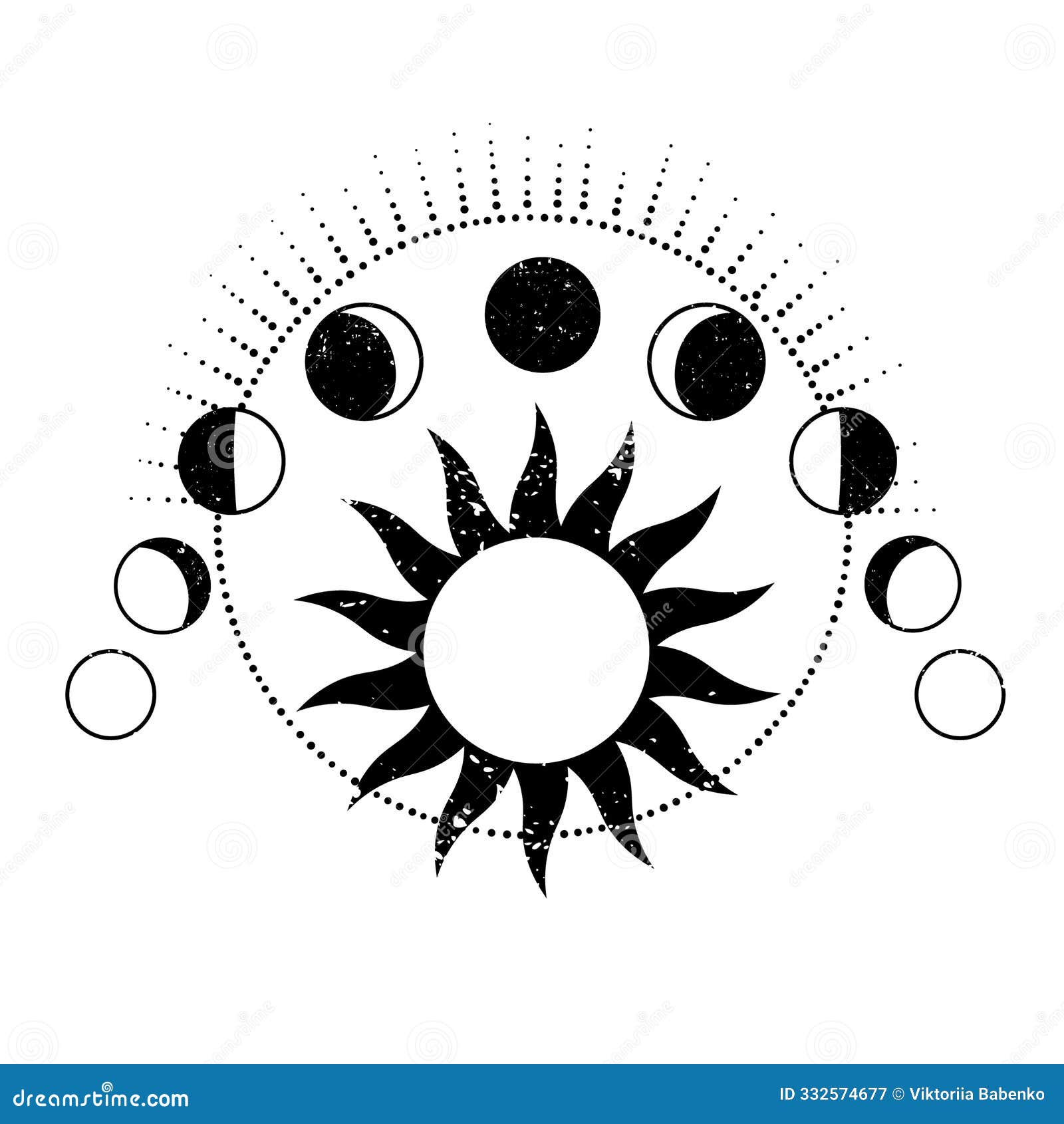 Different Phases of the Moon and Shining Sun Stock Illustration ...