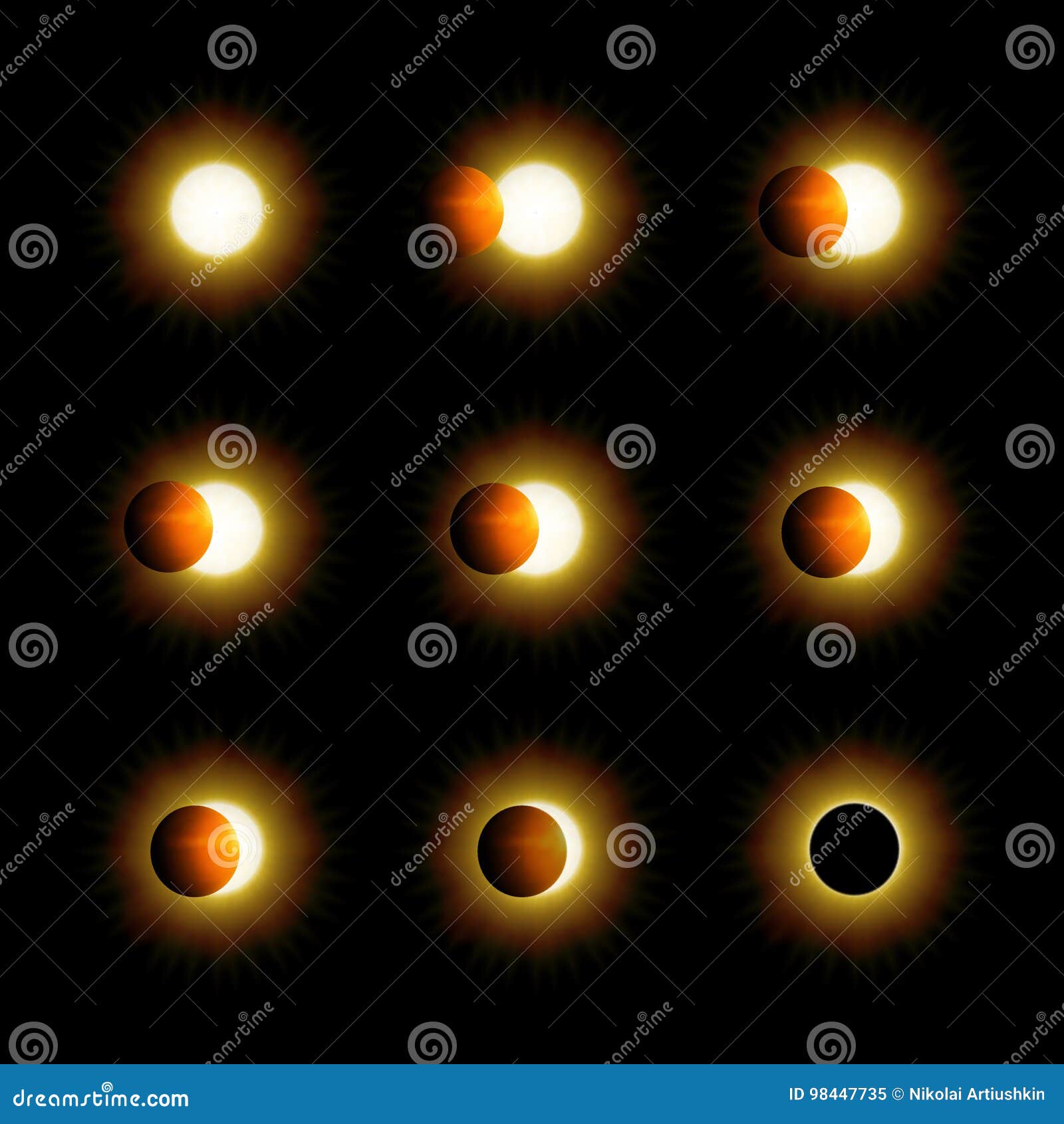 Different Phases of Solar and Lunar Eclipse Stock Vector - Illustration ...
