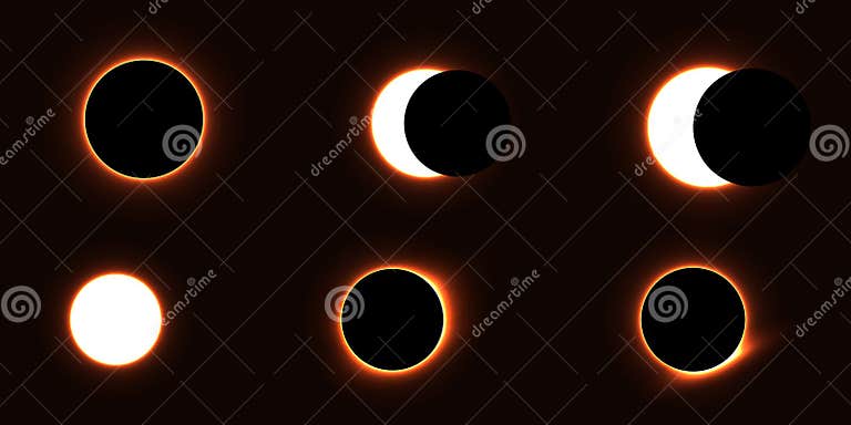 Different Phases of Solar and Lunar Eclipses Stock Illustration - Illustration of poster ...