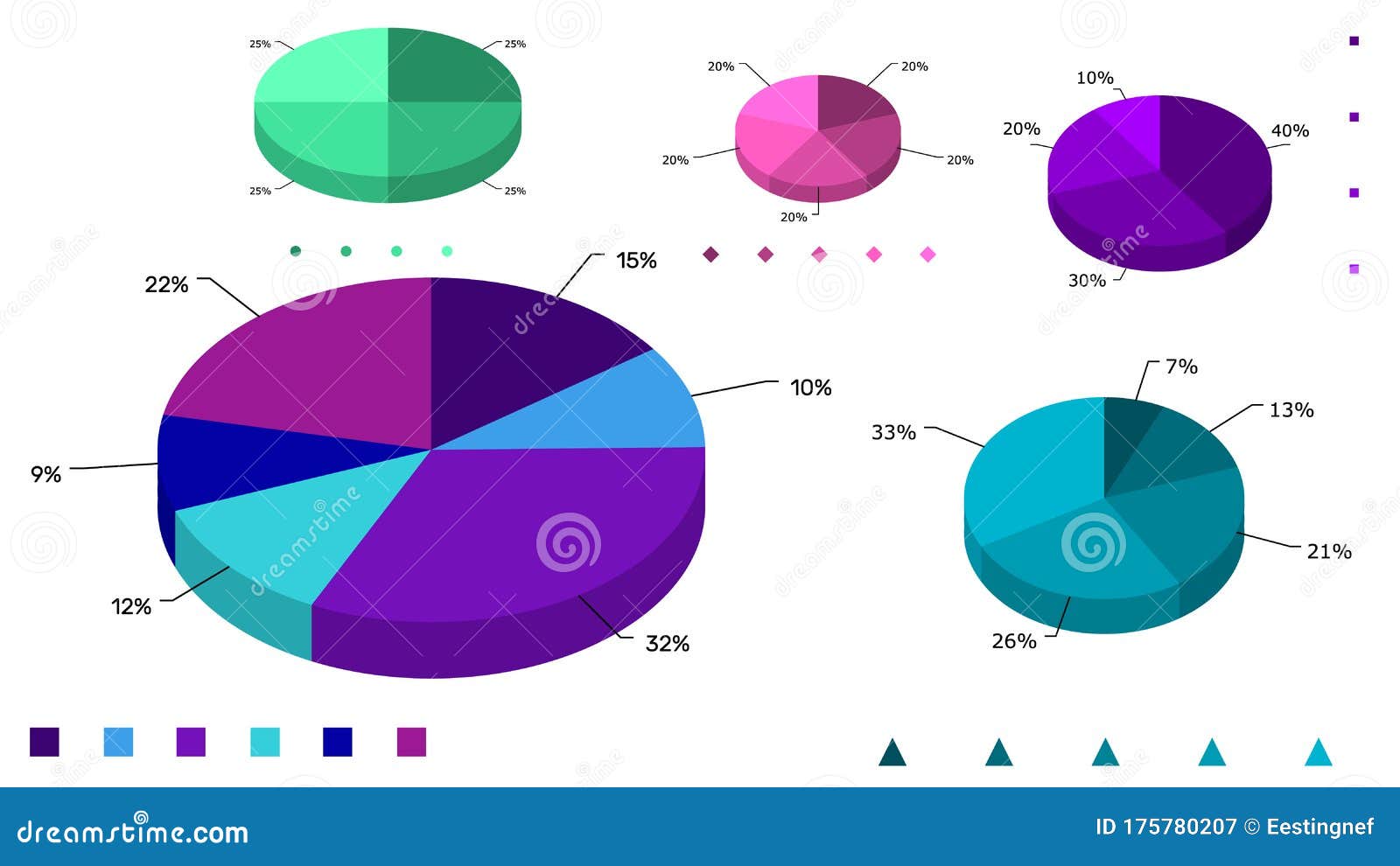 Different Pie Chart Set. Isolated on White Background Stock Vector ...