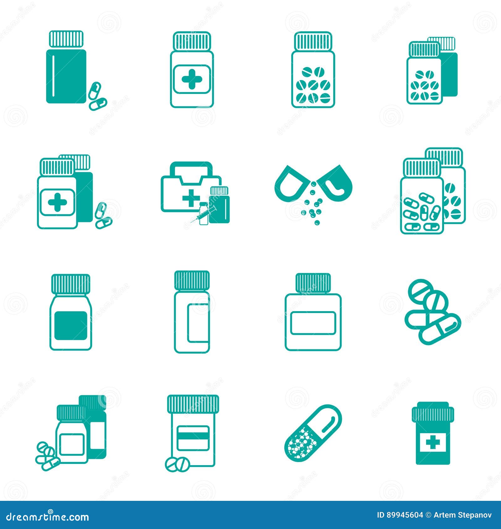 Different Pill or Drug Jars Icons Isolated Stock Vector - Illustration ...