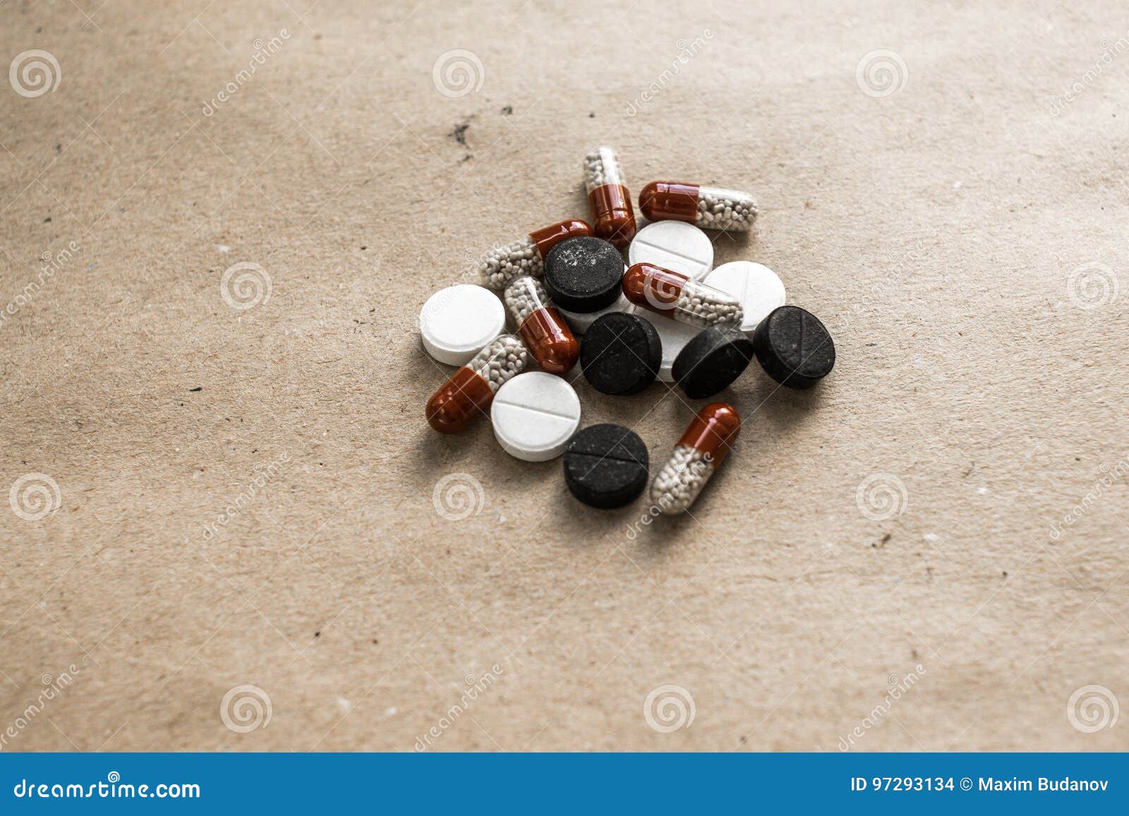 Different pills on paper stock photo. Image of closeup - 97293134