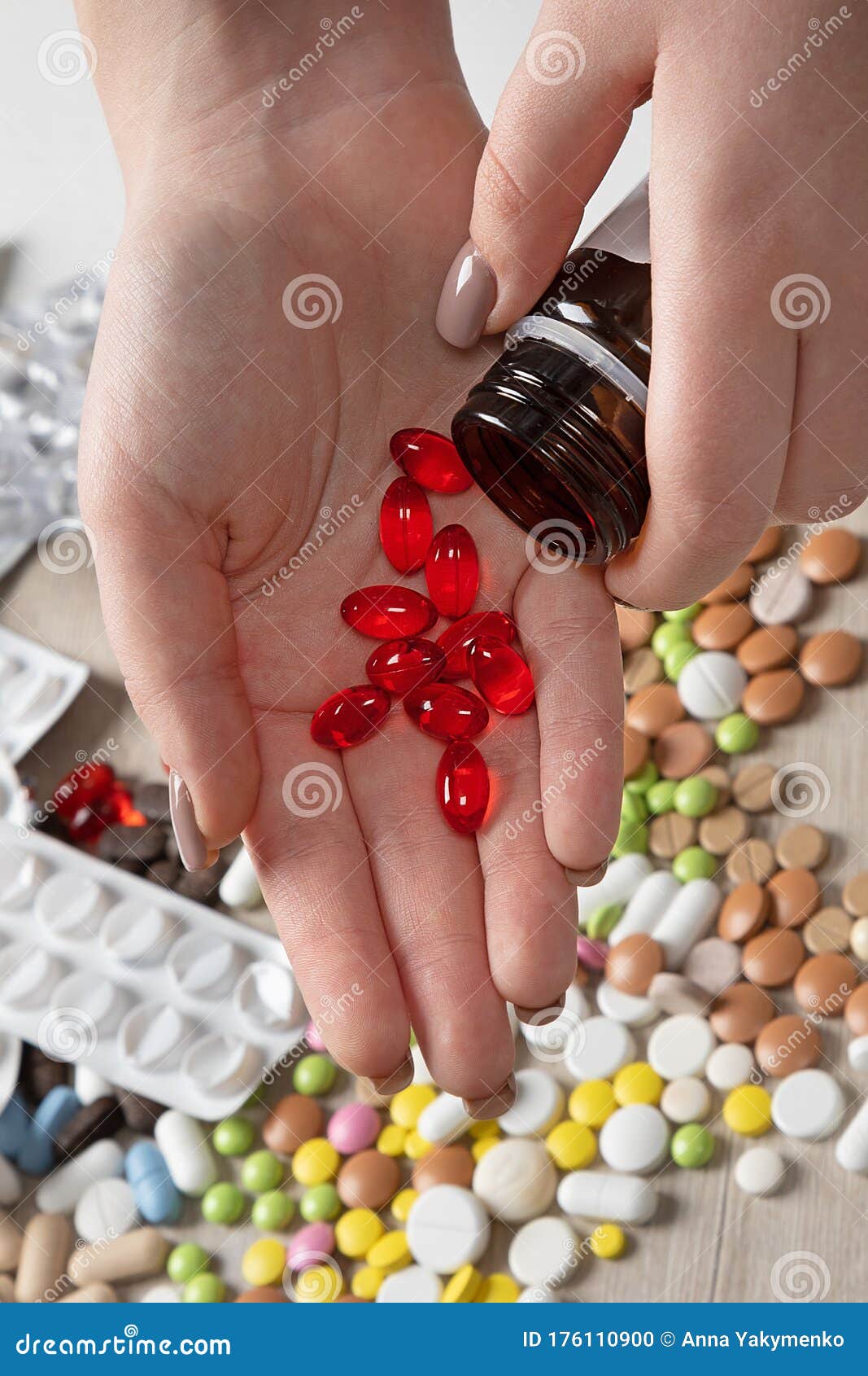 Different Pills on the Table. Capsules with Medicine.Vertical ...