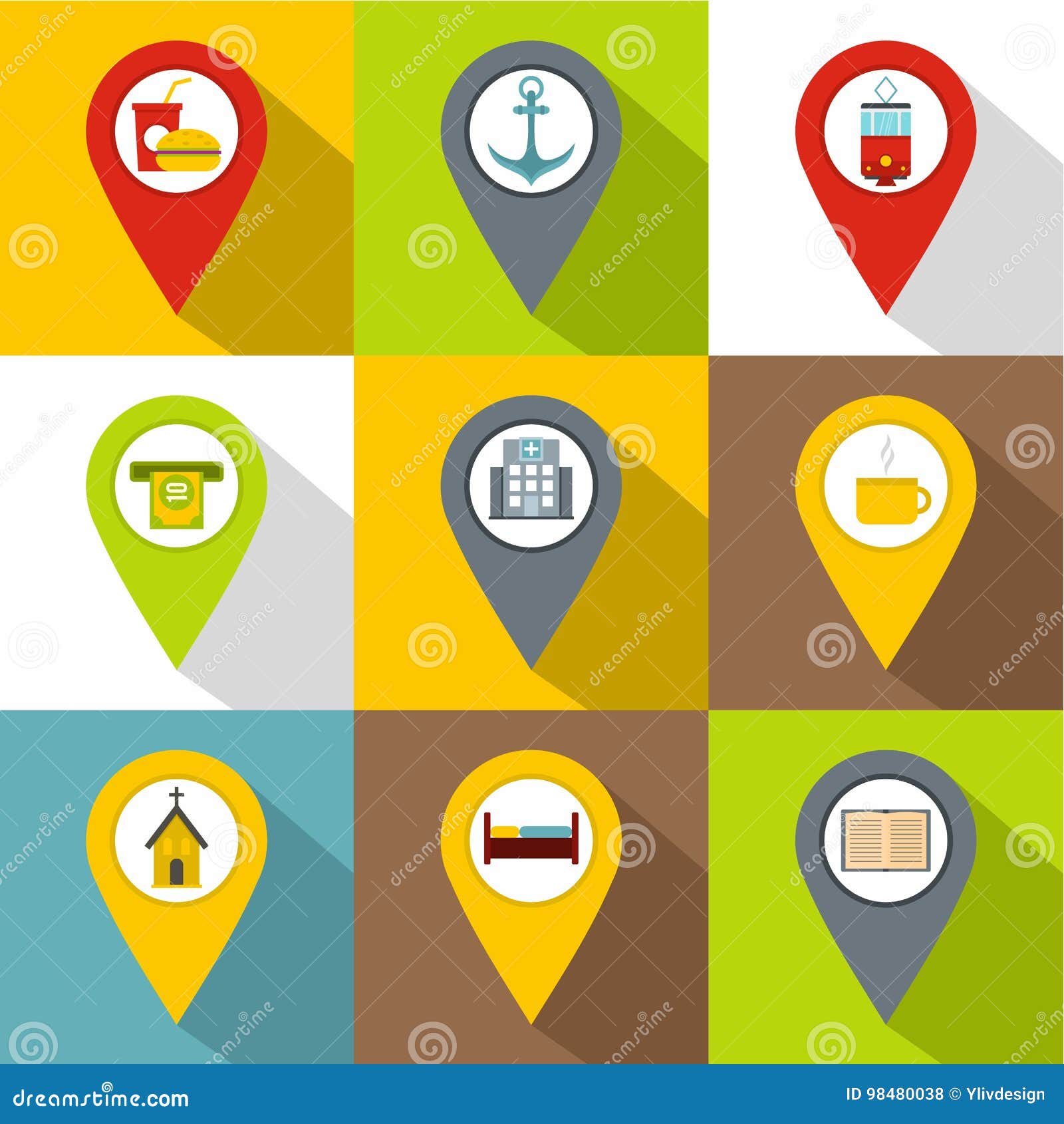 Different Pin Icons Set, Flat Style Stock Vector - Illustration of ...