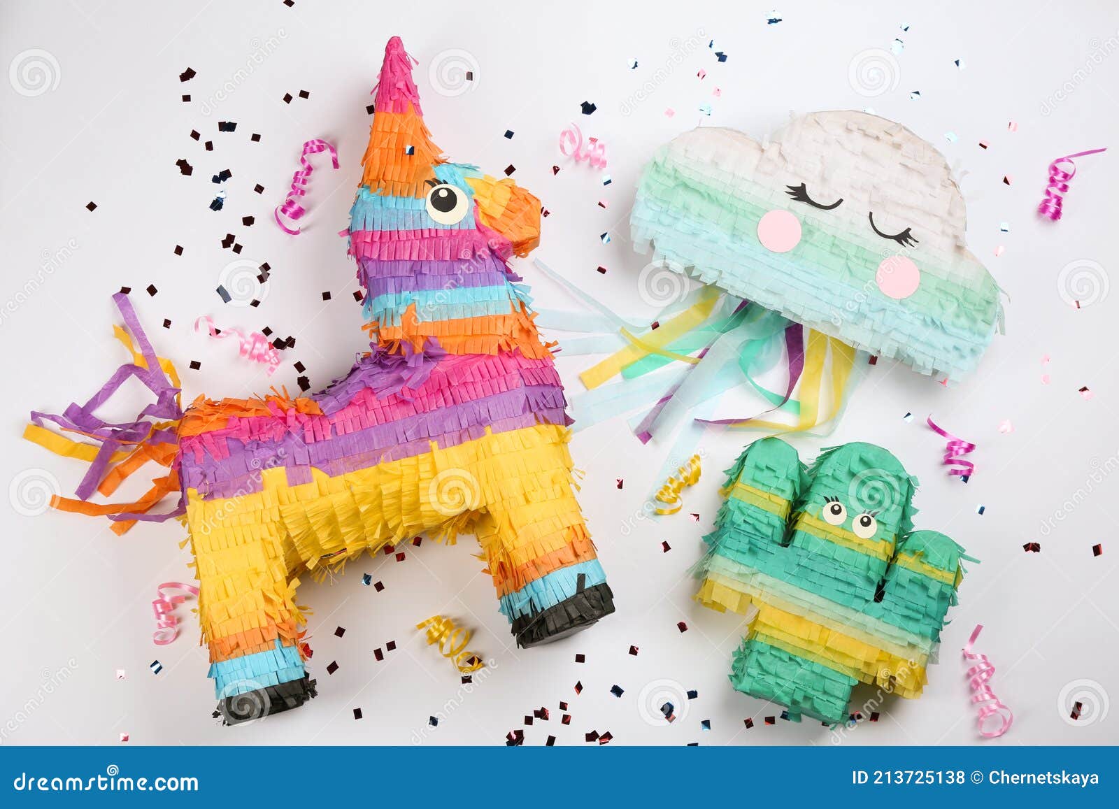 Different Pinatas on White Background, Top View Stock Photo - Image of ...