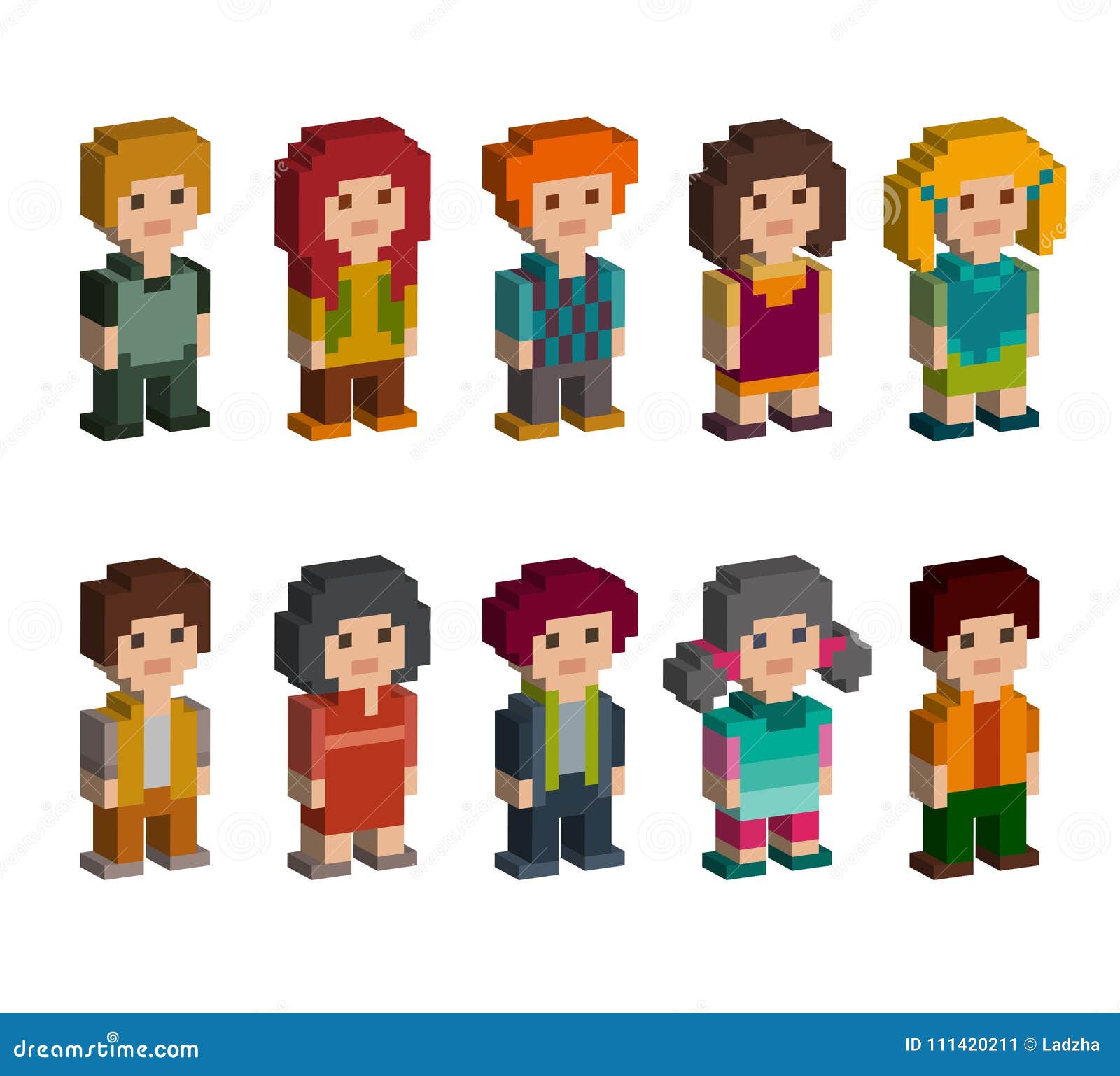 Different Pixel 8-bit Isometric Characters Stock Vector - Illustration ...
