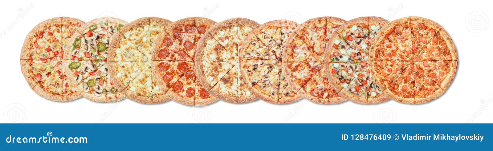 Six Different Pizza Set For Menu. Meat Pizzas With 1 Pepperoni ...