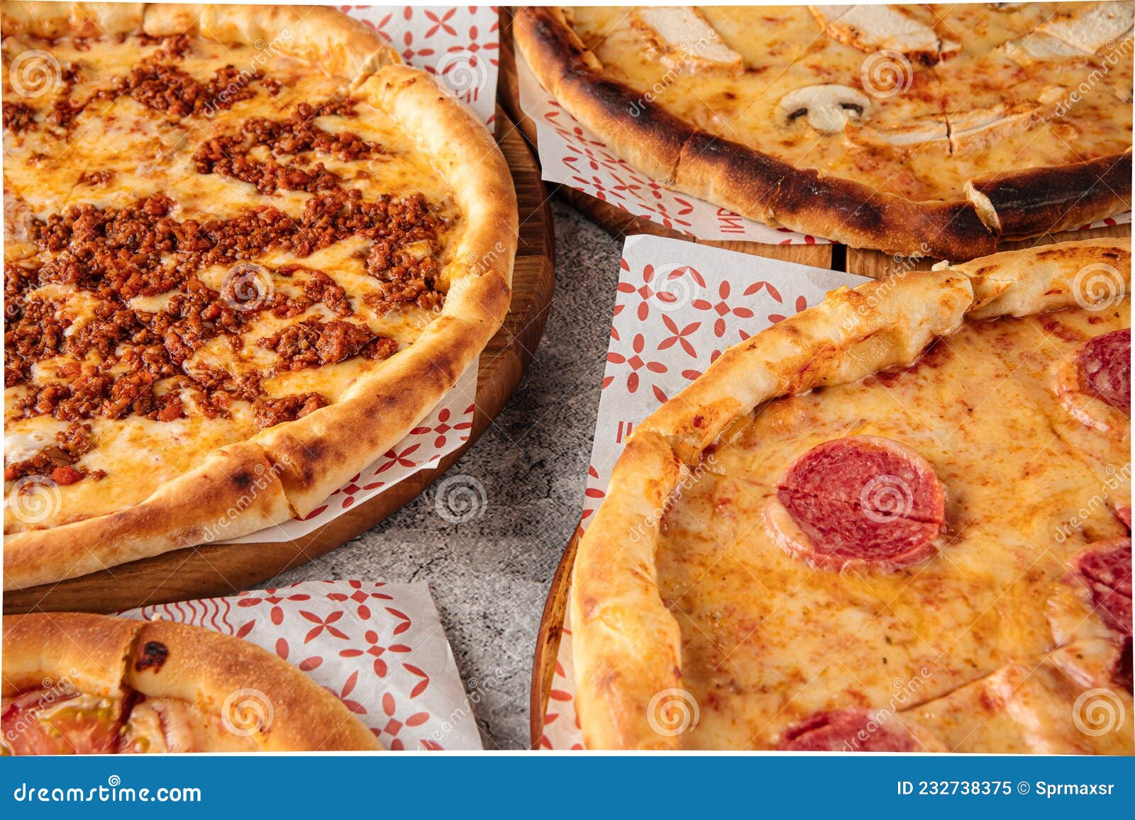 Different Pizzas Around the Edges of the Frame Stock Image - Image of ...