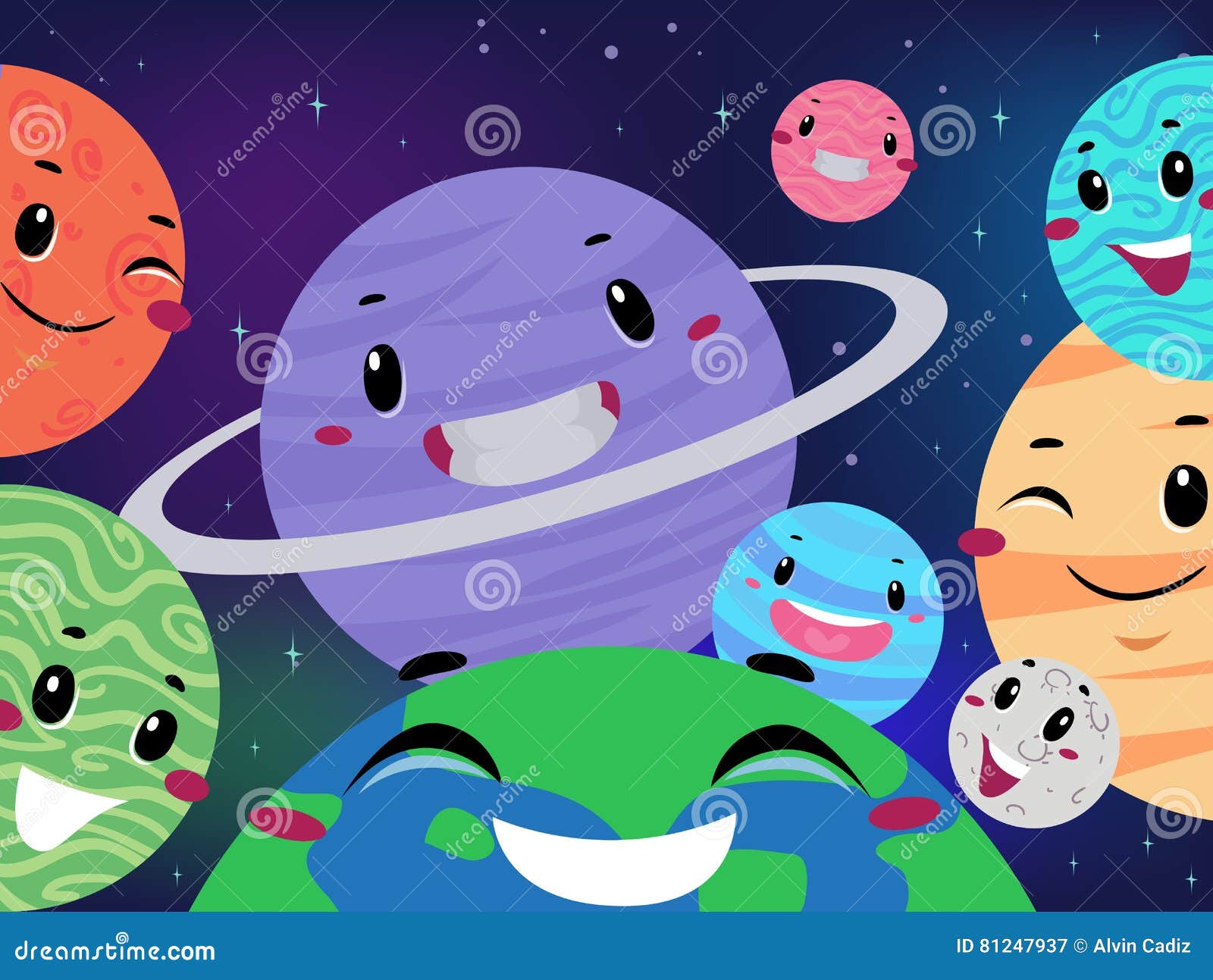 Different Planet Mascot on Universe Stock Vector - Illustration of ...