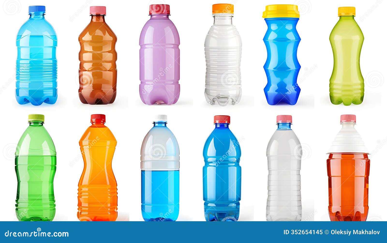 Different Plastic Bottles and Cups Isolated on White, Set Stock Image ...