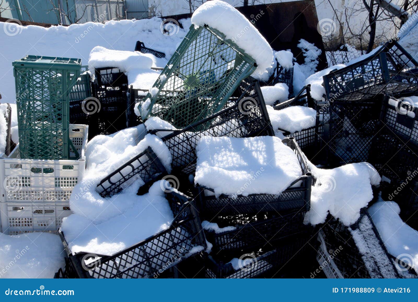 Different Plastic Boxes Filled with Snow Stock Image - Image of winter ...