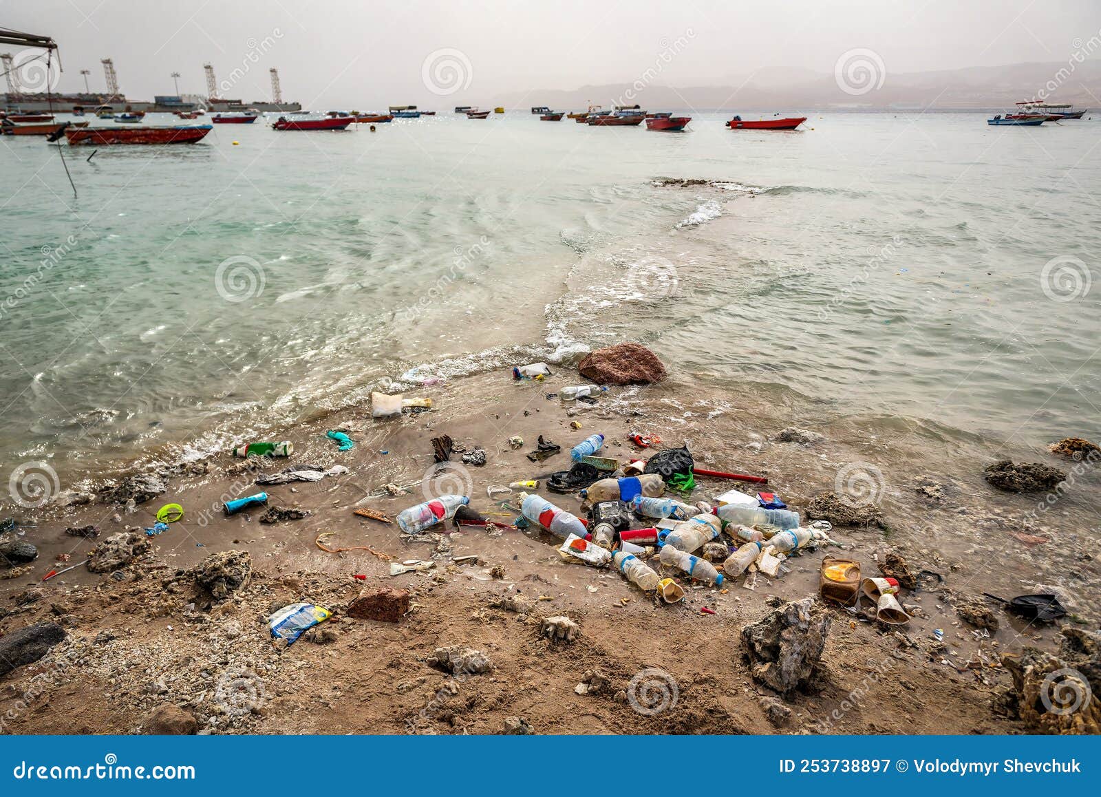 Different Plastic Garbage on the Beach Stock Image - Image of global ...