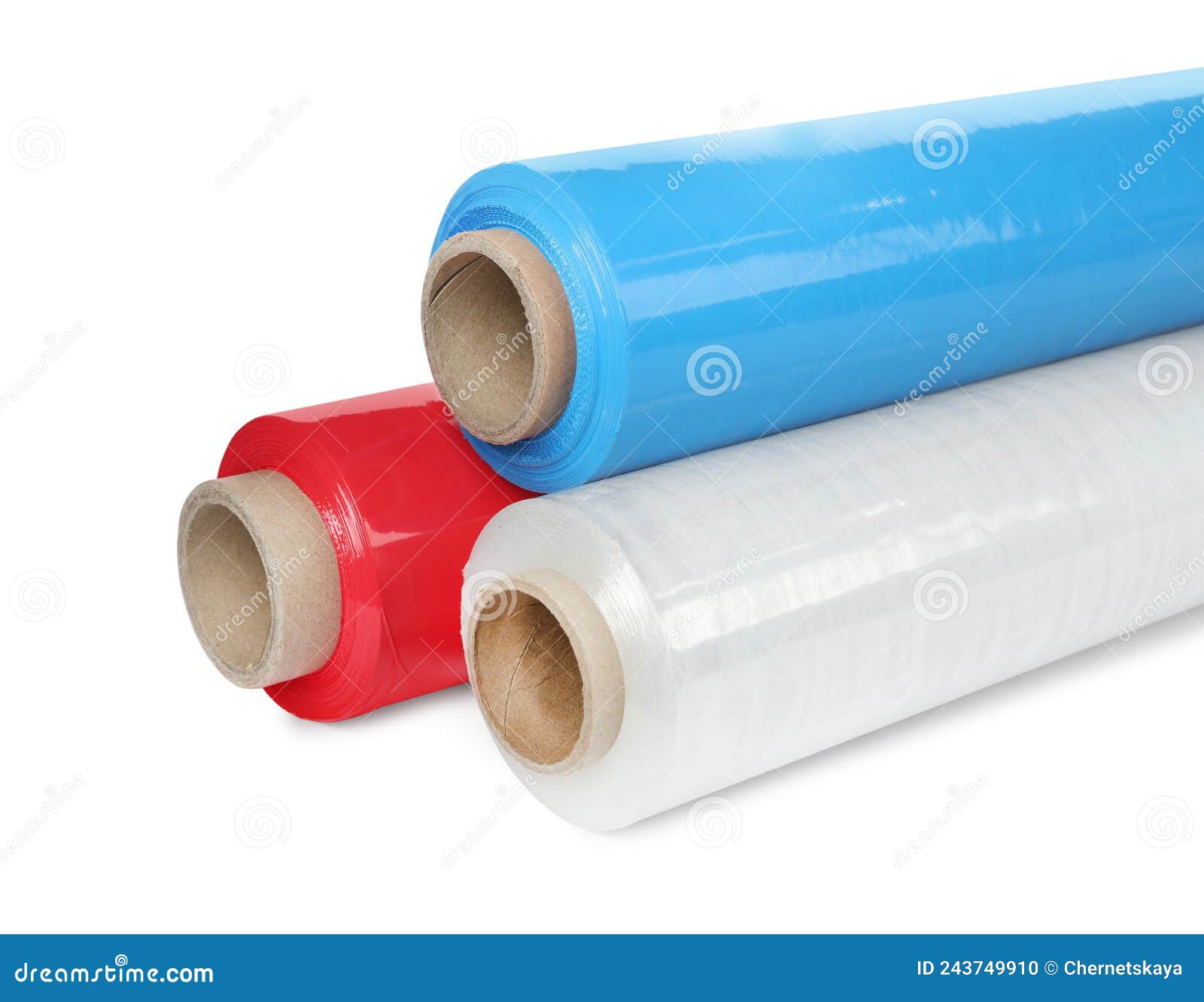 Different Plastic Stretch Wrap Films on White Background, Closeup Stock ...