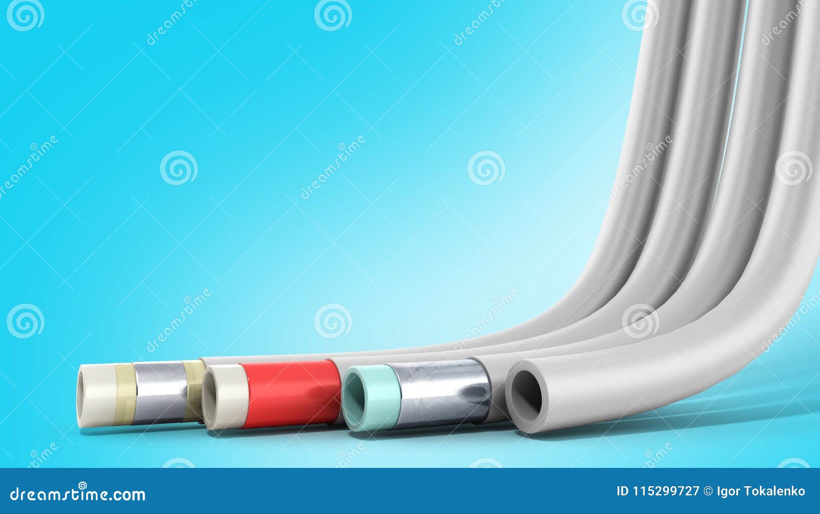 Different Plastic Water Pipes In Layers 3d Render On Grey Stock ...