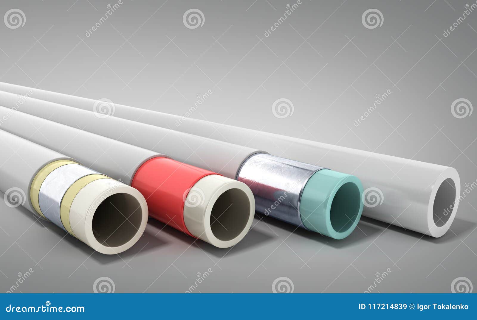 Different Plastic Water Pipes in Layers 3d Render on Grey Stock ...