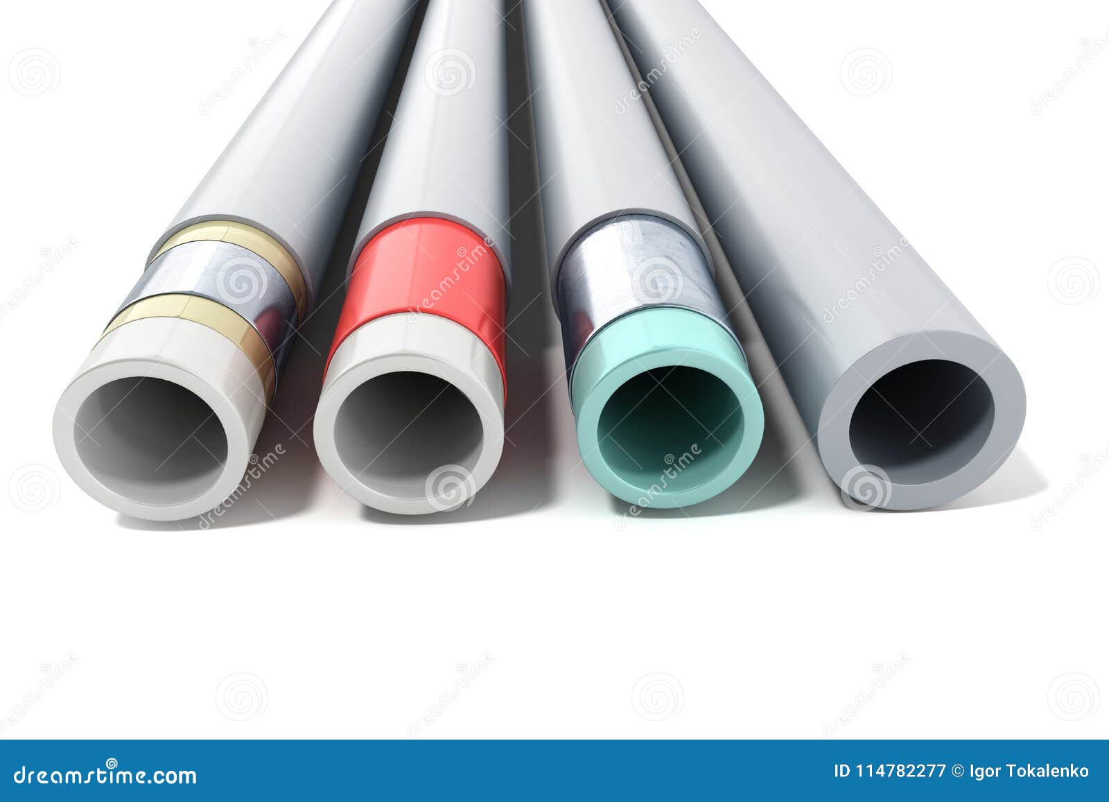 Different Plastic Water Pipes in Layers 3d Render on White Stock ...