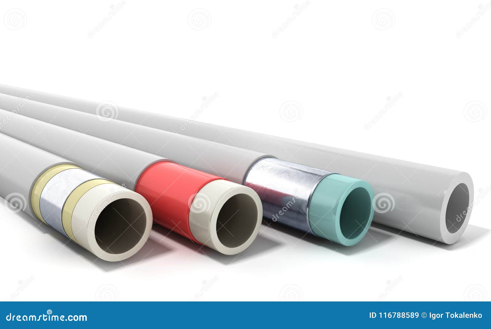 Different Plastic Water Pipes In Layers 3d Render On White Royalty-Free ...