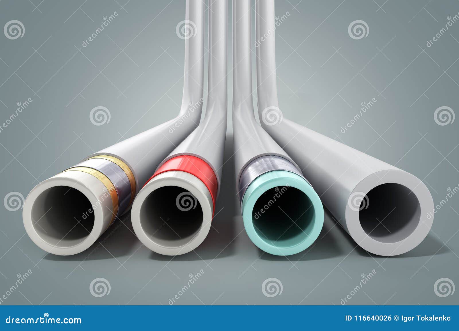Different Plastic Water Pipes In Layers 3d Render On Grey Stock ...