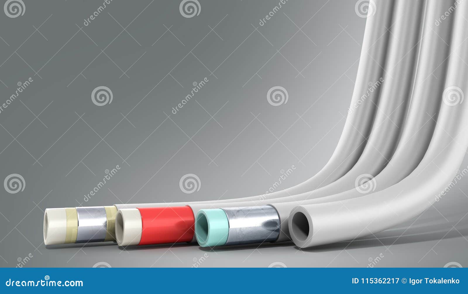 Different Plastic Water Pipes In Layers 3d Render On White Royalty-Free ...