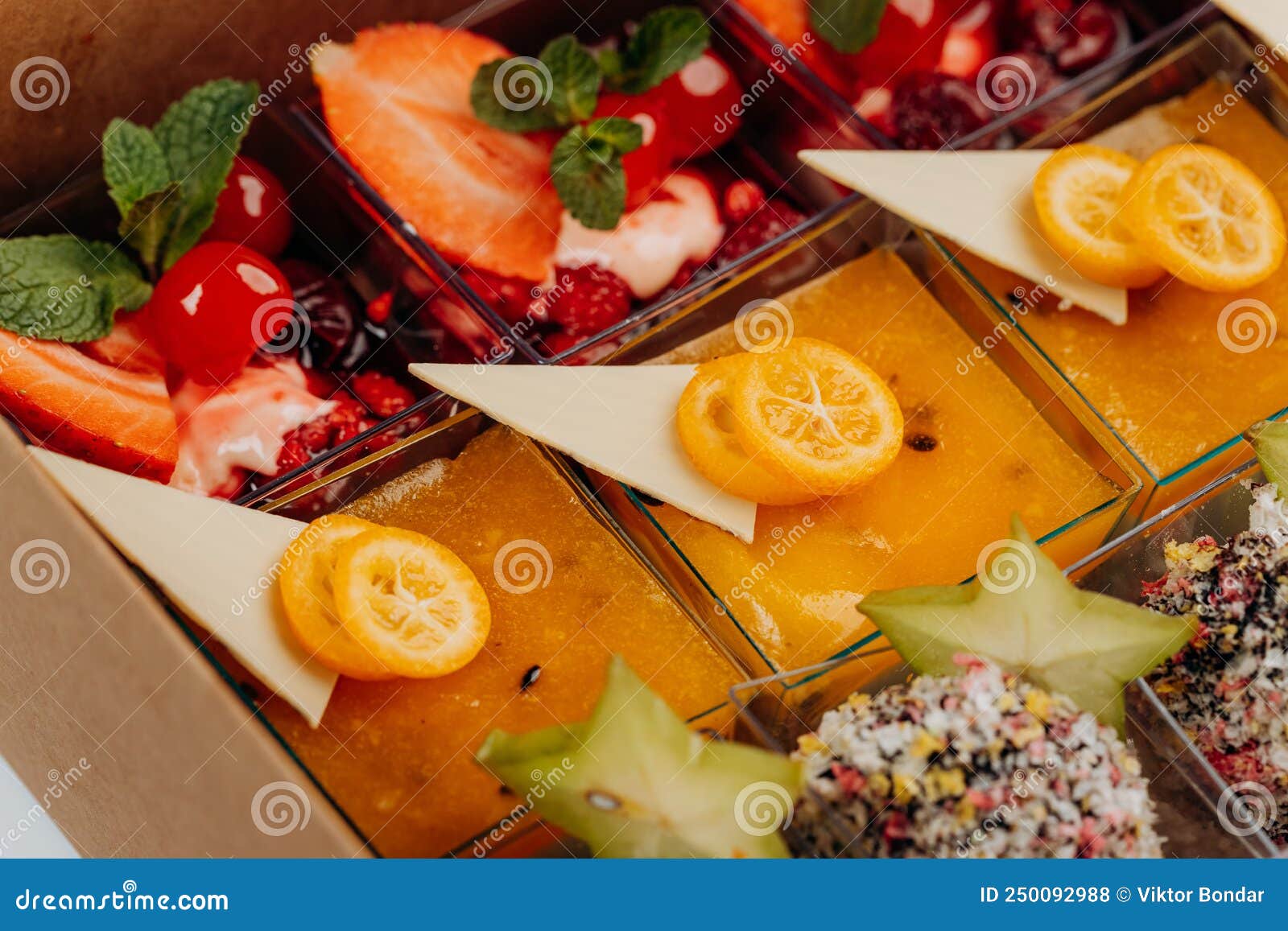 Different Portions of Desserts with Jelly and Fruit in a Box are Ready ...