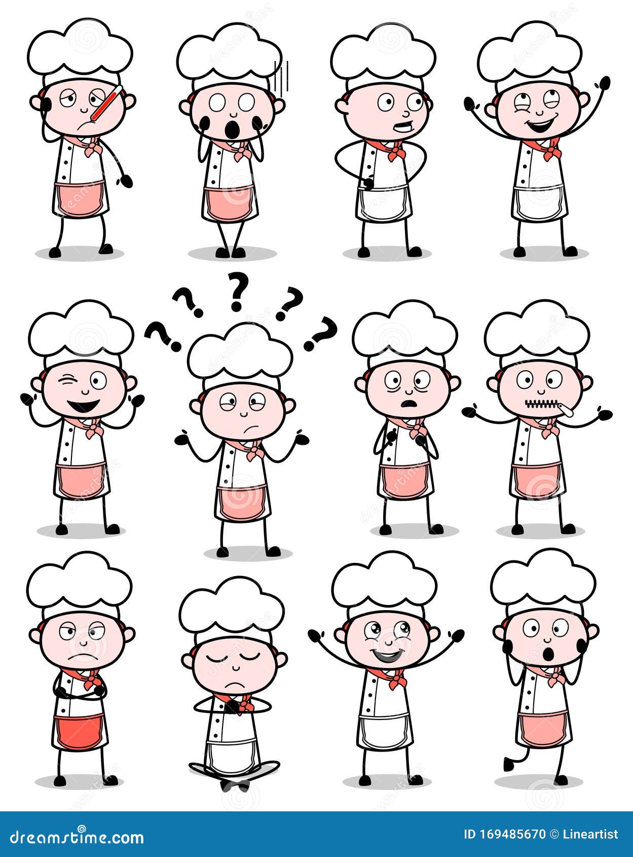 Comic Chef Retro Poses - Set Of Concepts Vector Illustrations ...