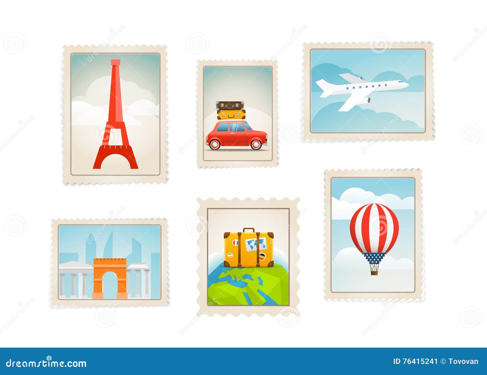 Different post stamps set. stock vector. Illustration of baggage - 76415241
