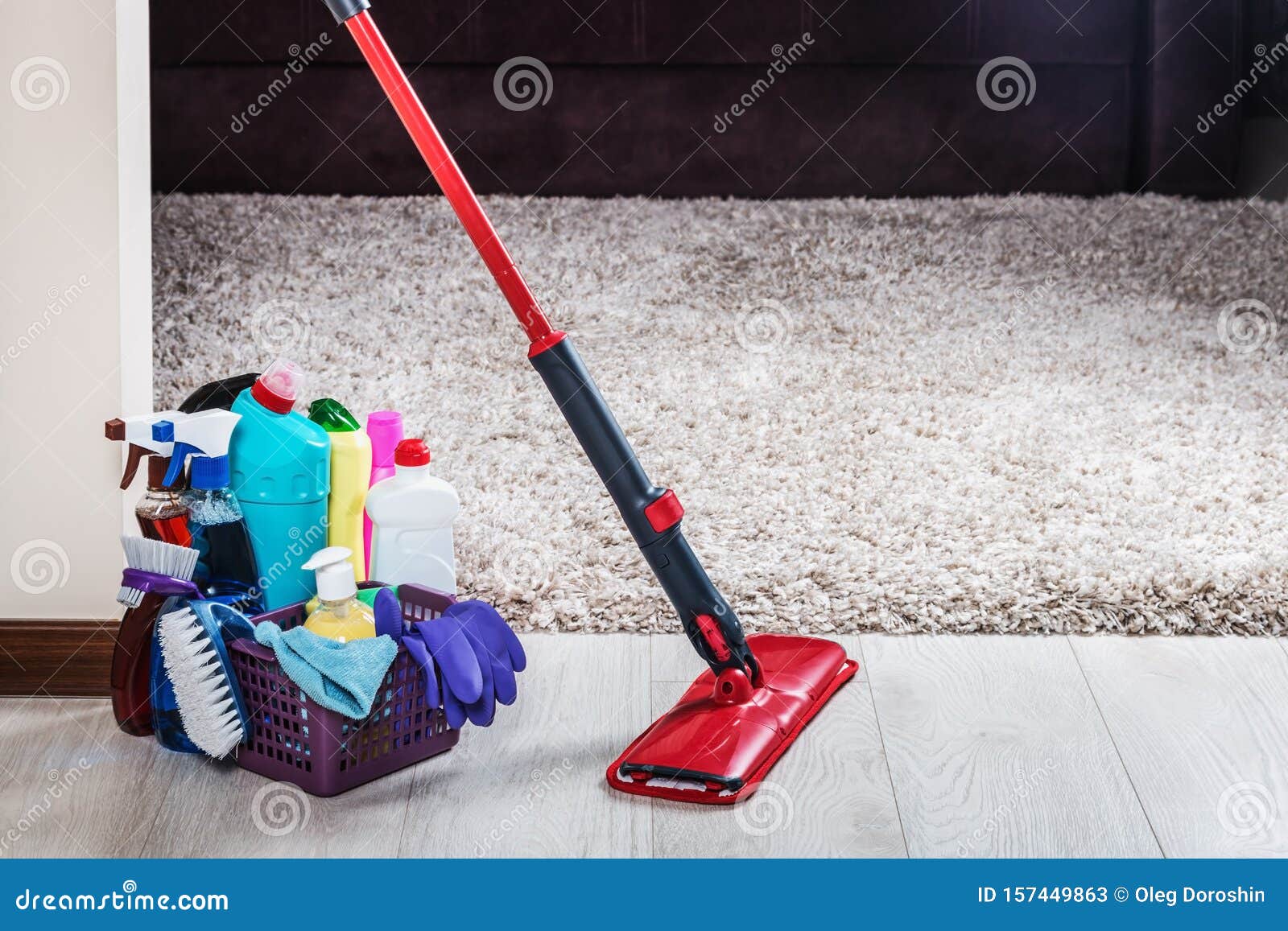 Different Products and Items for Cleaning on the Floor in the Room ...