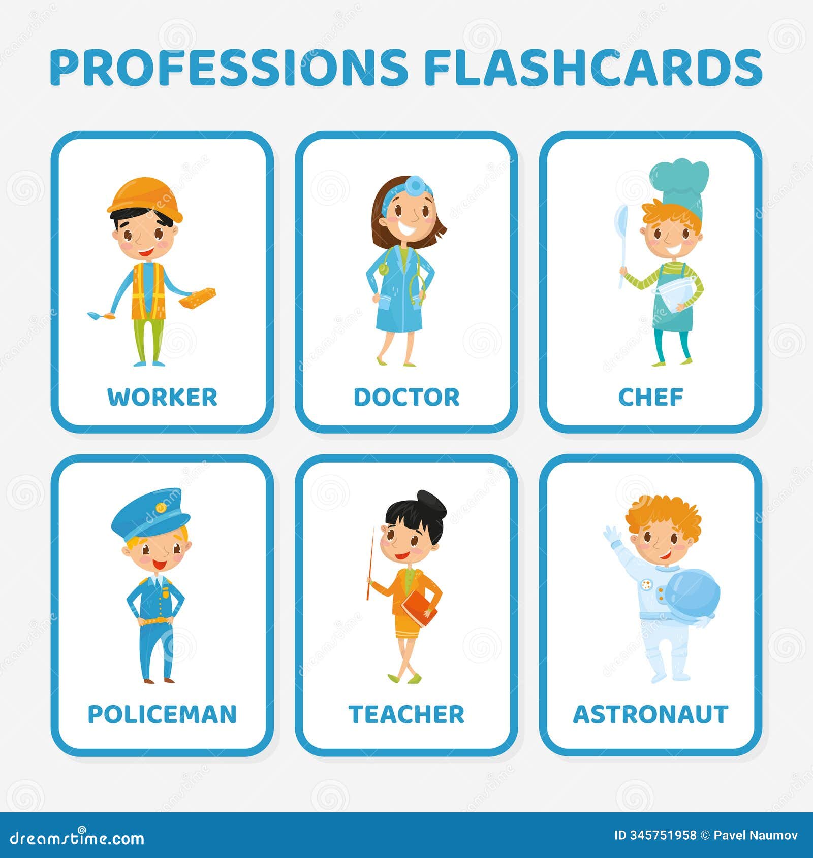 Different Profession Flashcard with Boy and Girl Character Vector Set ...