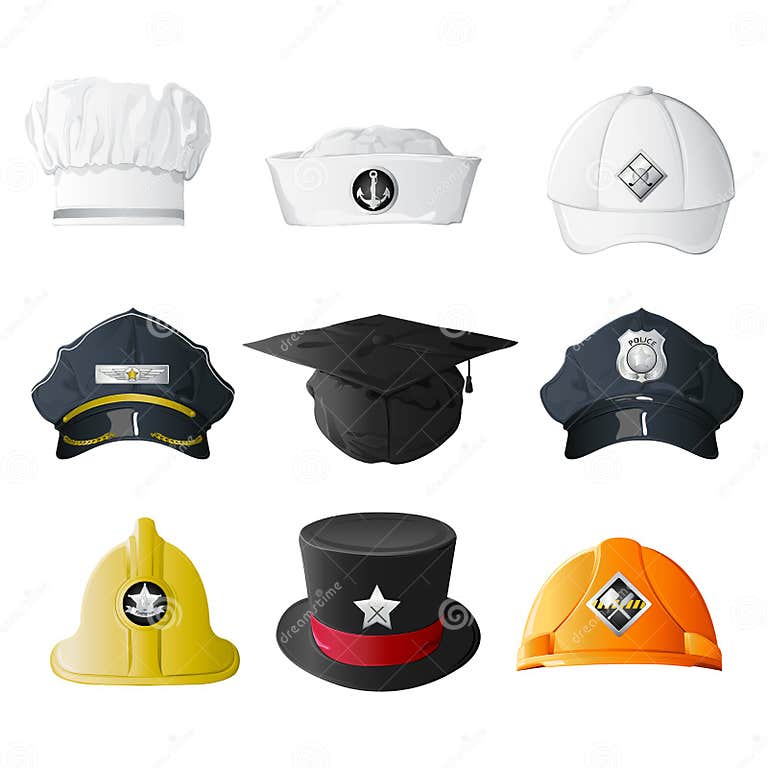 Different Profession Hats stock illustration. Illustration of colorful ...