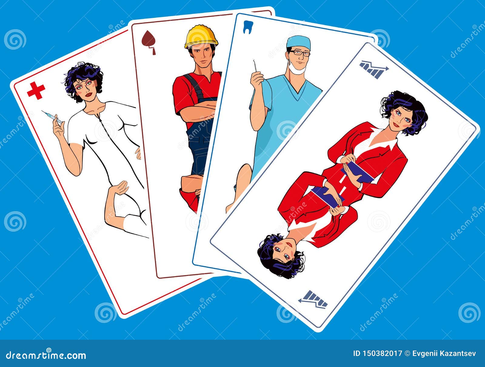 Different Professions in the Form of Playing Cards. Nurse, Builder ...