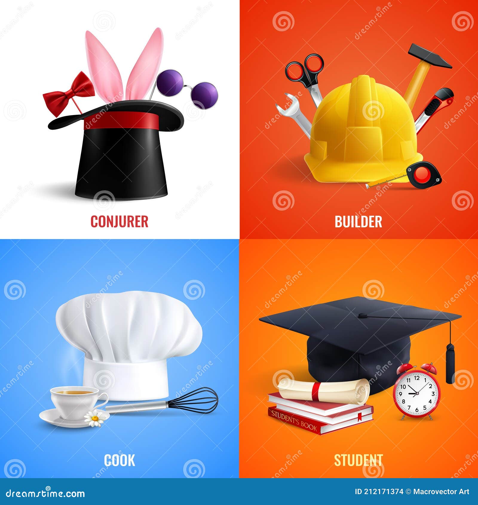 Different Professions Hats Design Concept Stock Vector - Illustration ...