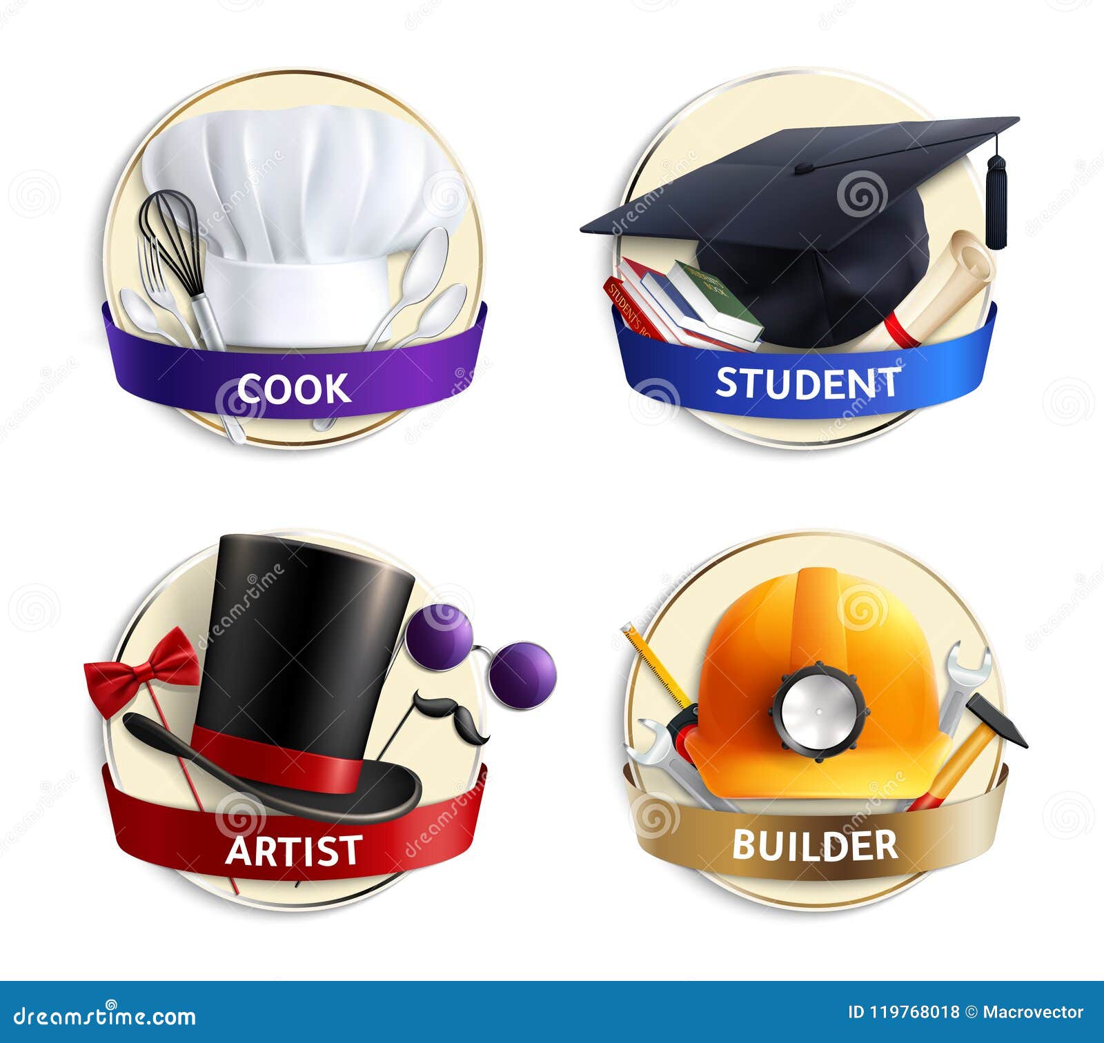 Different Professions Hats Realistic Emblems Stock Vector ...
