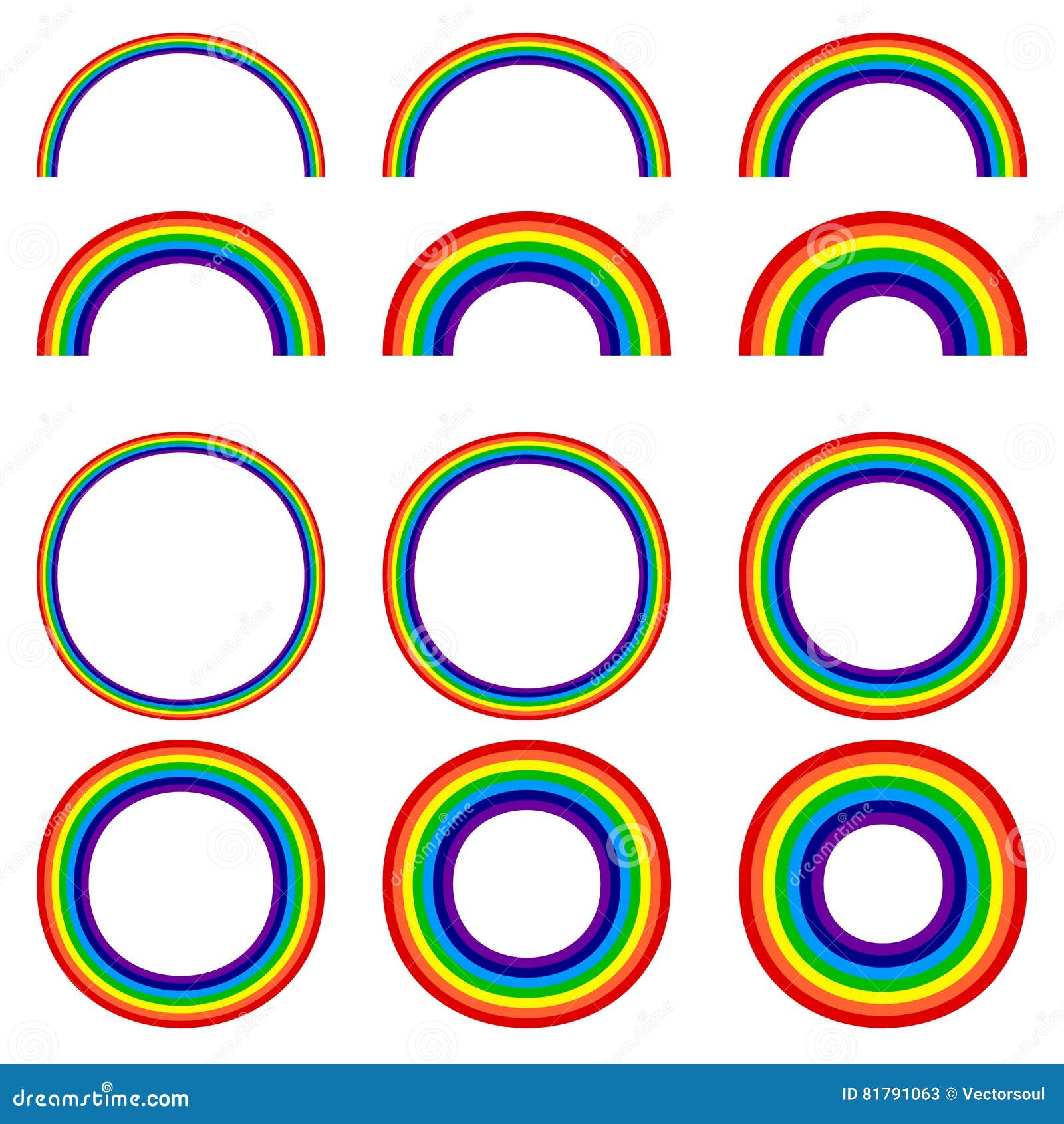 Set Of Different Rainbow Color Frames And Borders Vector Illustration ...