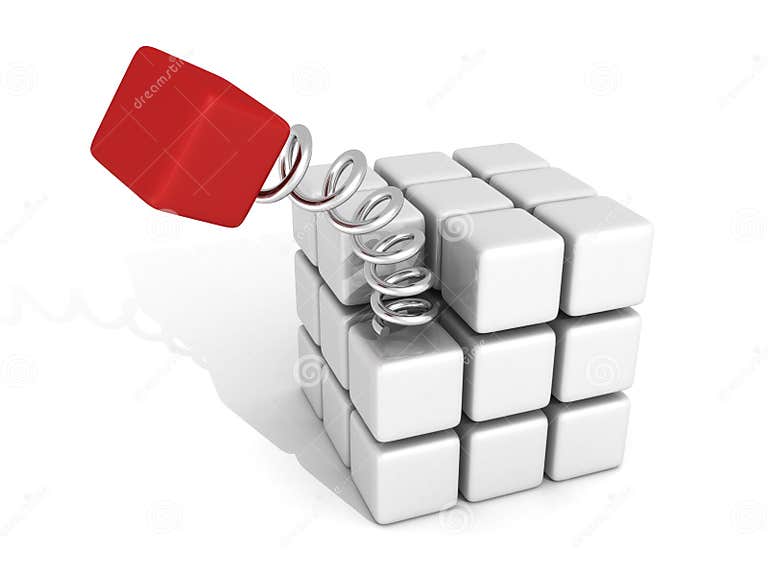 Different Red Cube Jump Out on Spring Spiral Stock Illustration ...