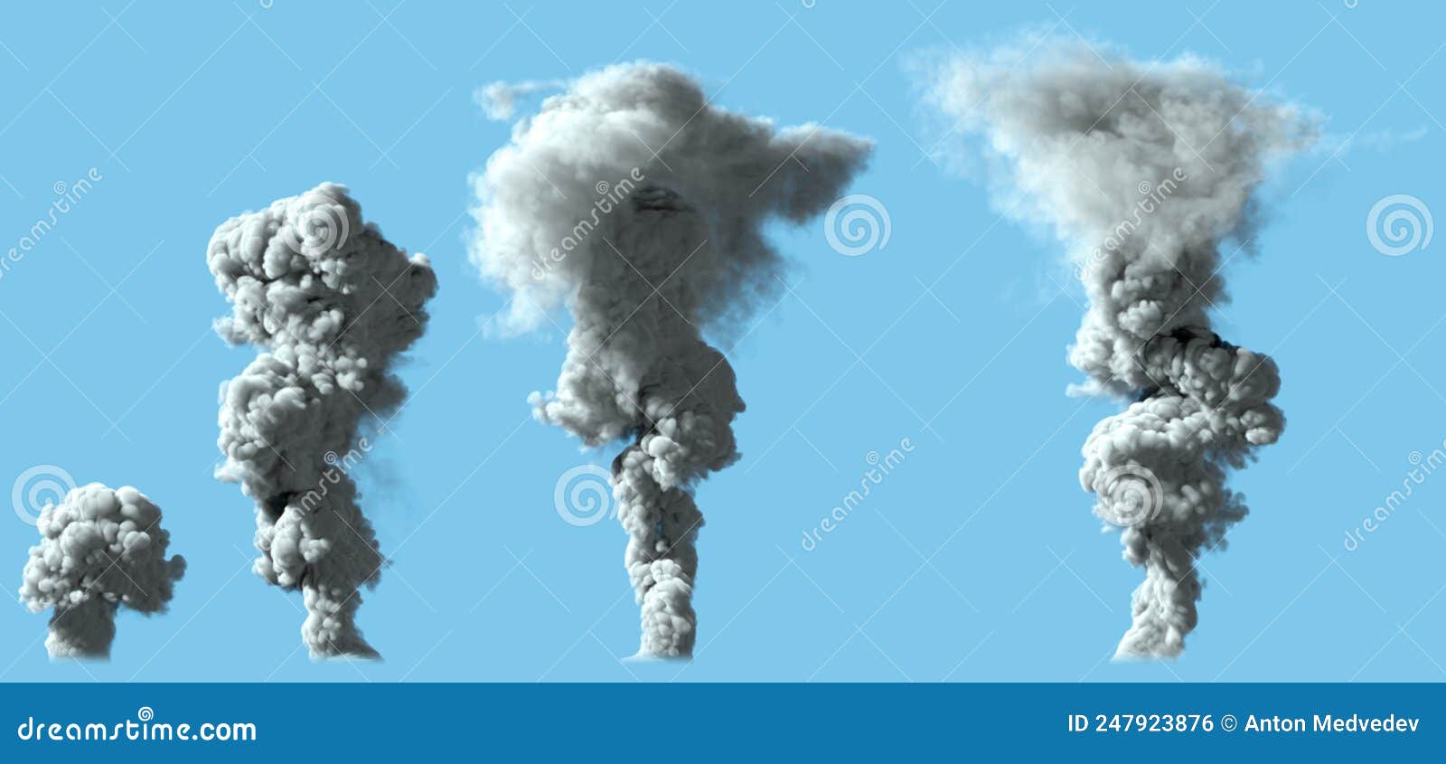 4 Images of Dense Bright Smoke Column As from Volcano or Huge ...