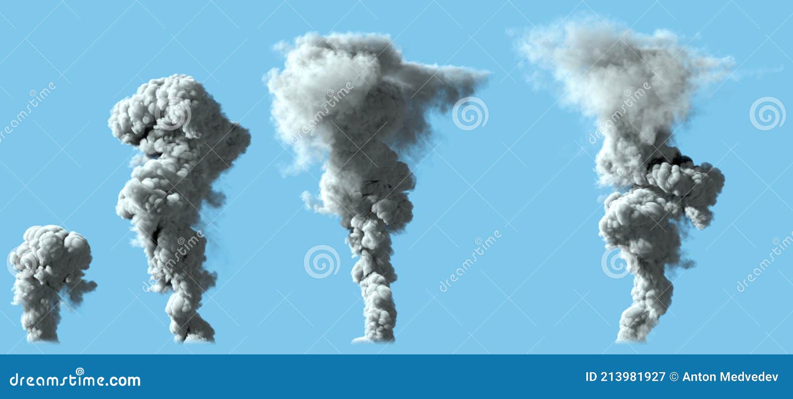 4 Different Renders Of Dense White Smoke Column As From Volcano Or Big ...