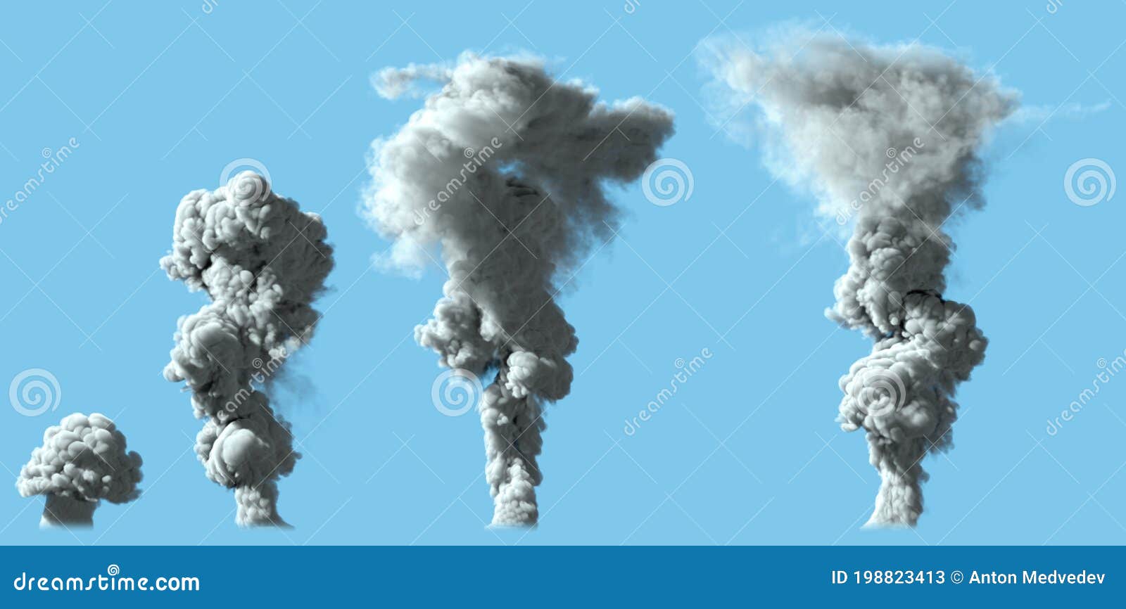 4 Different Renders of Heavy Bright Smoke Column As from Volcano or ...