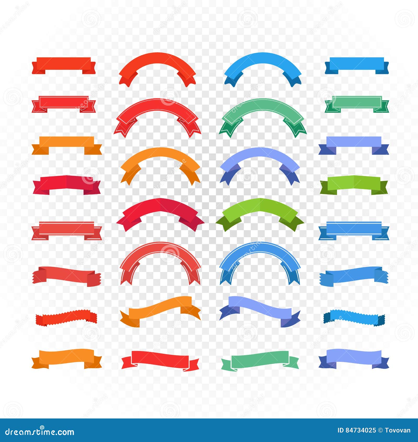 Different Retro Style Color Ribbons Set on Transparent. Stock Vector ...