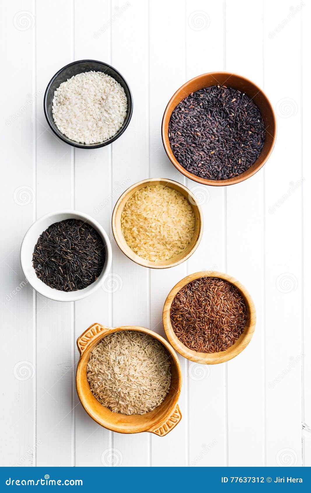 Different rice varieties. stock photo. Image of black - 77637312