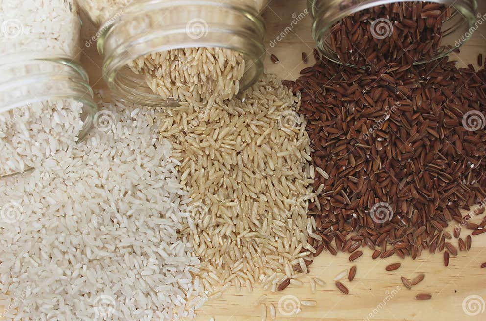 Different Rice Varieties in Rustic Kitchen. Stock Photo - Image of rice ...