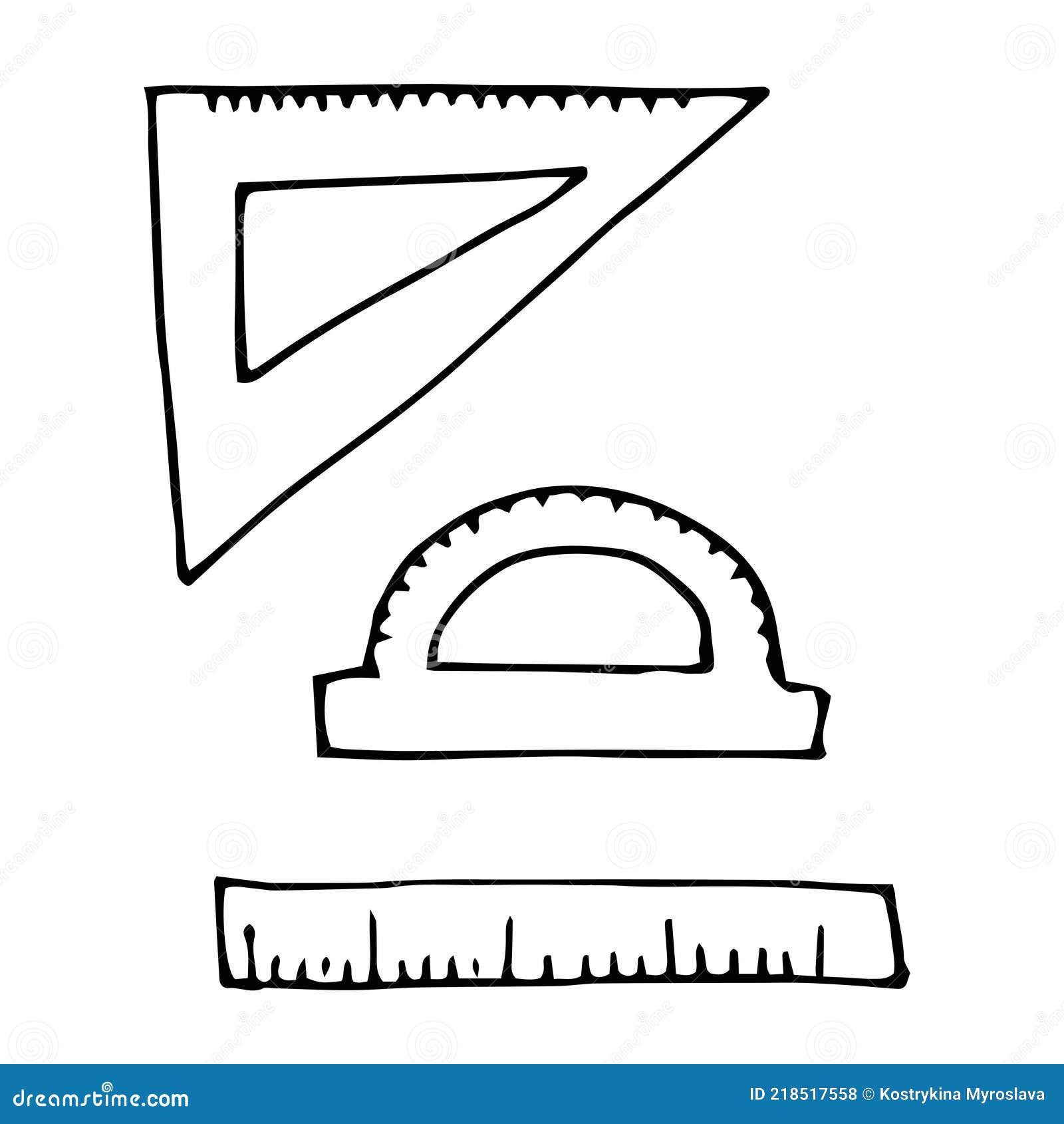 Different Right Angle Rulers and Protractor, Hand Drawn, Back To School ...