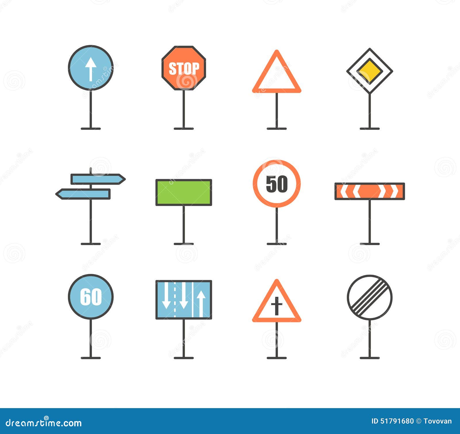 Different Road Sign Icons Collection Stock Vector - Illustration of ...