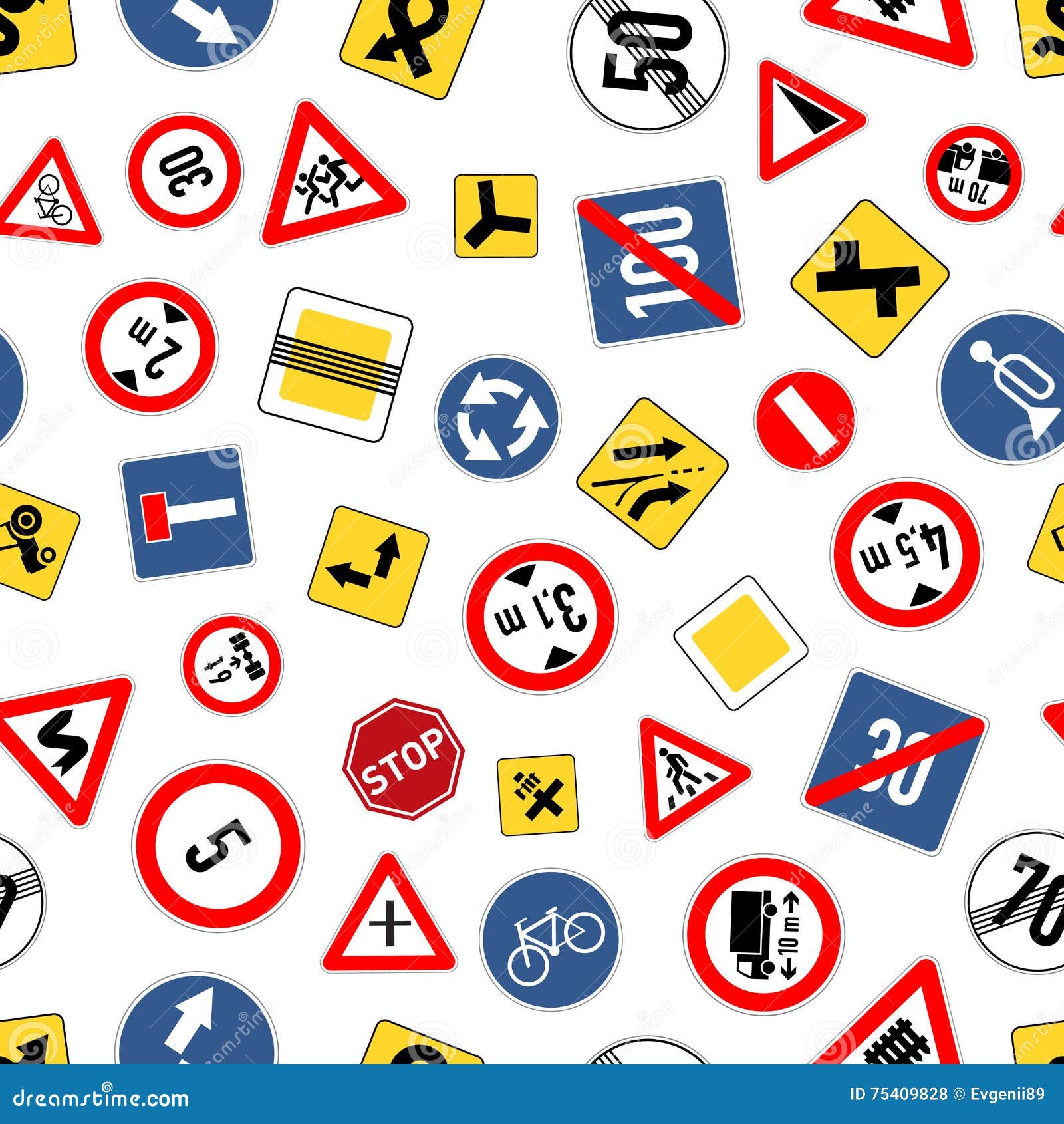 Different Road Signs Isolated on White, Seamless Pattern Stock ...